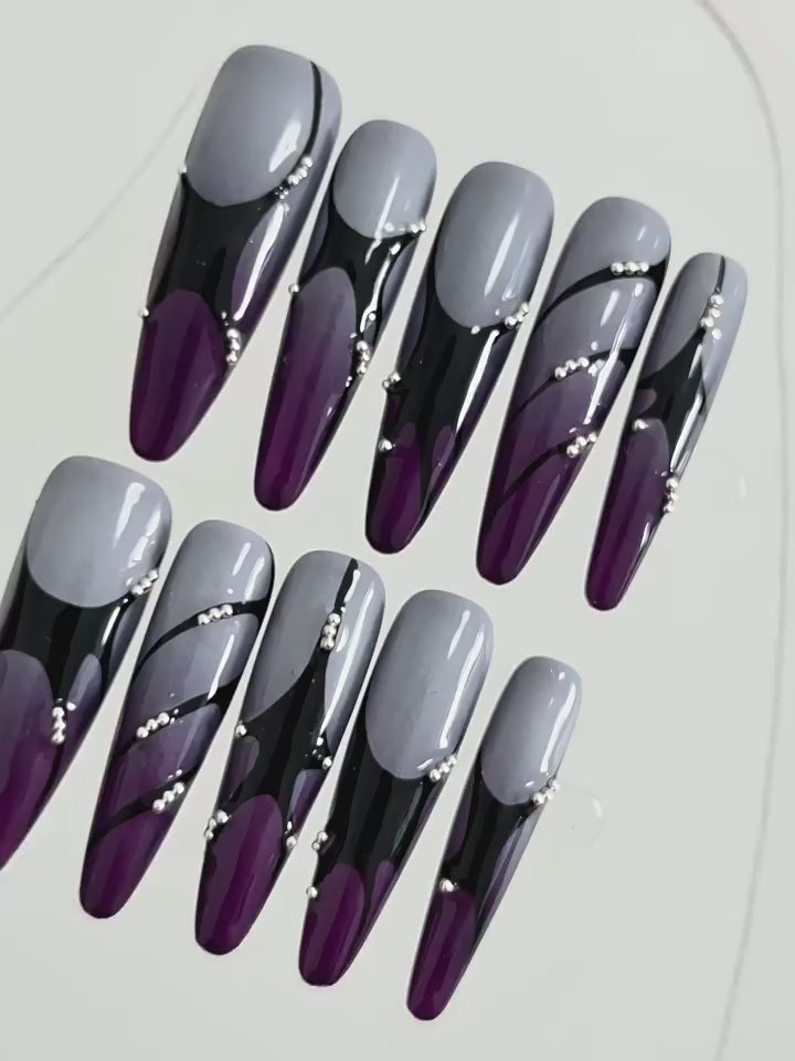 ETERNITY'C Handmade Custom Purple Cyber Pressed On Wearable Nails T498 ...